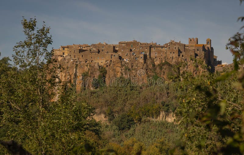 View of Calcata Vecchia from Mountain Road in Italy Stock Image - Image ...