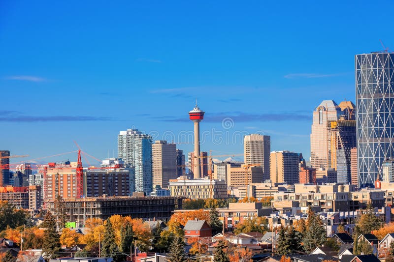 View of the Calgary City Skyline from Edowrthy Park in Alberta, Canada ...