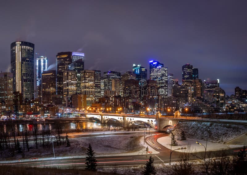 Calgary`s Skyline at Sunset Stock Photo - Image of snow, winter: 131632722