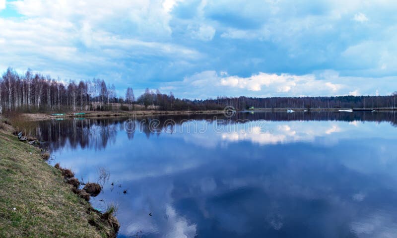 The View of the Calm Lake, the Blue Sky Stock Photo - Image of river ...