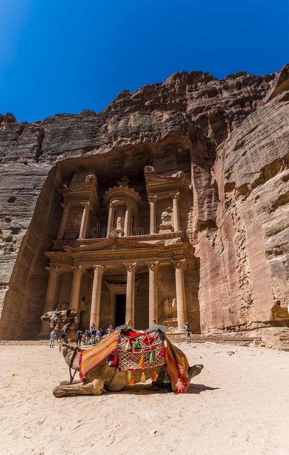A View of a Camel in Front of the Treasury Building in the Ancient City ...