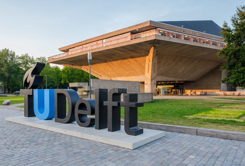 Logo of the Delft University of Technology on the Campus, Netherlands ...