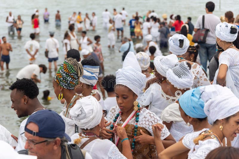 View of Candomble Members on the Beach during a Religious Demonstration ...