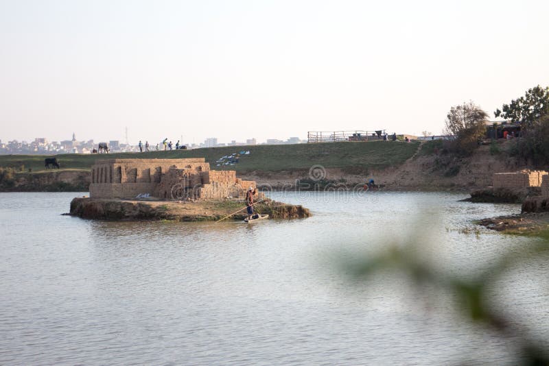 View of a Canoe Man in the Middle of a River on a Sightseeing Spot ...