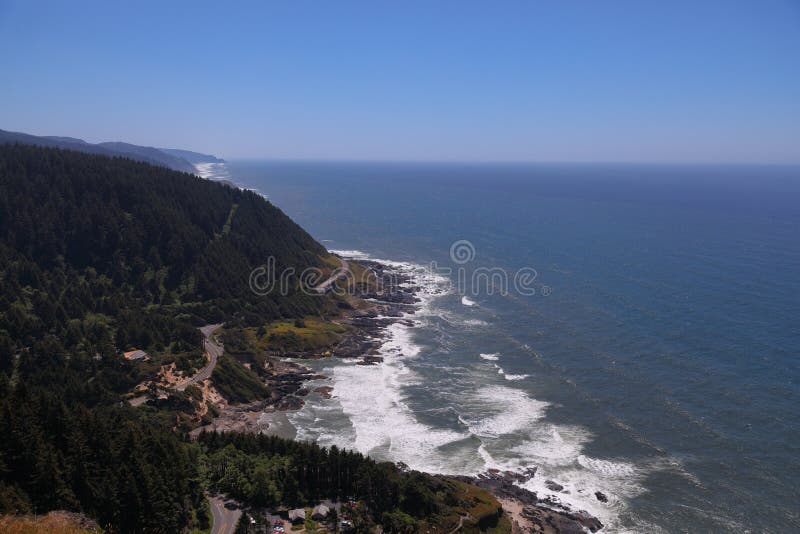 View from the Cape Perpetua Overlook at Devils Churn, Thor`s Well and ...