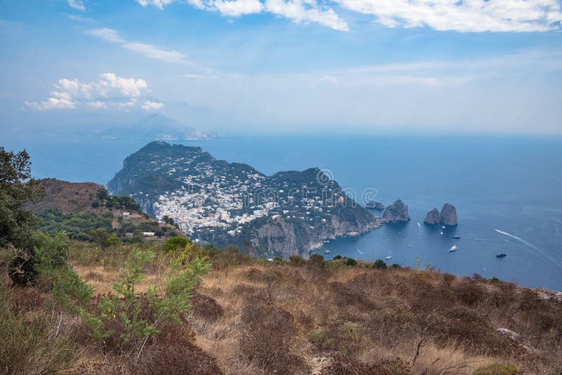 View of Capri Island from Monte Solaro Stock Image - Image of ...