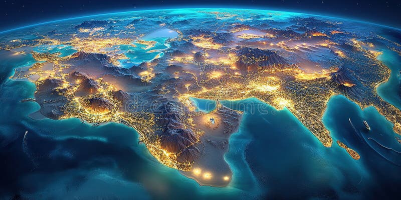 Visualization of Earth from Space Showcasing Illuminated Continents and ...