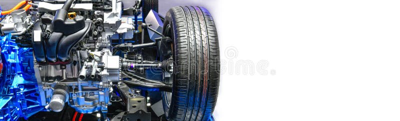 View of Car Engine Structure Installed Electric Chassis Mounted on ...