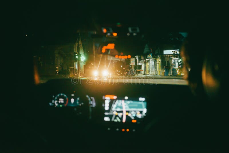 View from the Car at the Intersection at Night Stock Photo - Image of ...