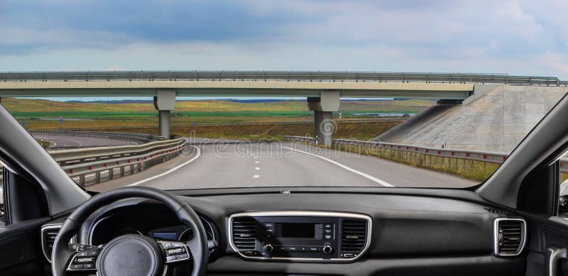 View from the Car at the Intersection of Two Country Roads Stock Photo ...