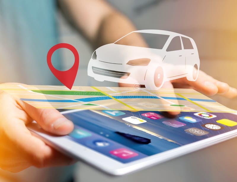Car on a Map with a Pin Holder - GPS and Localization Concept Stock ...