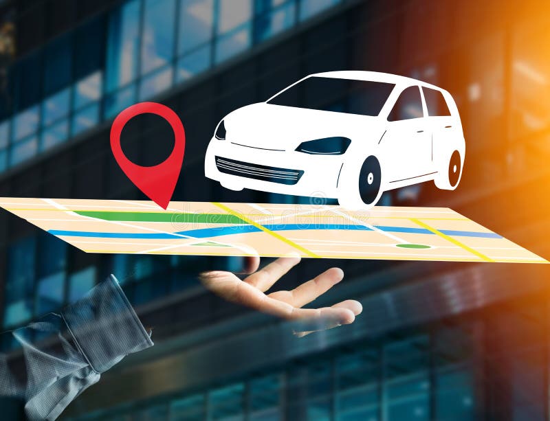 Car on a Map with a Pin Holder - GPS and Localization Concept Stock ...