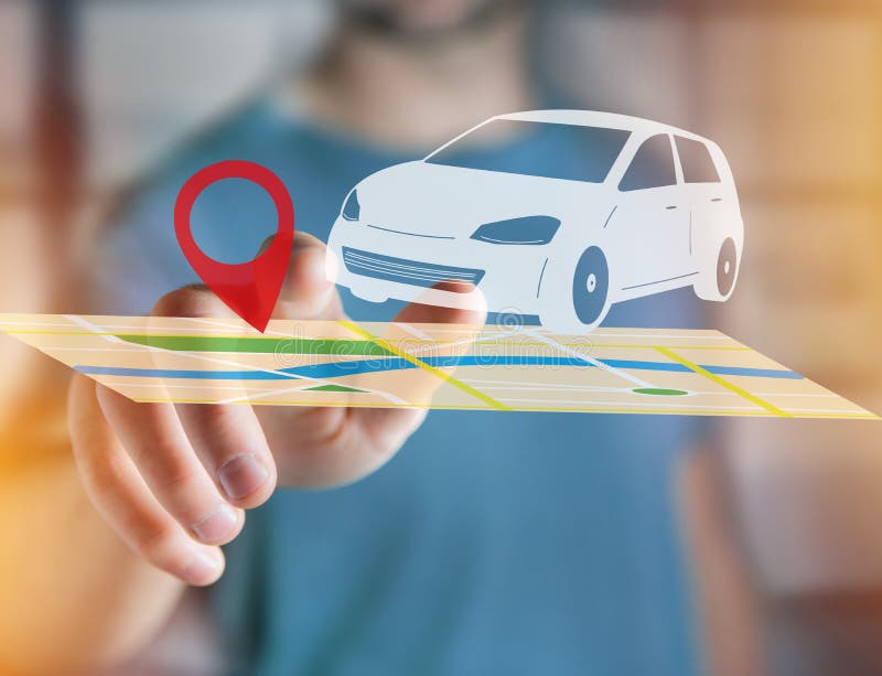 Car on a Map with a Pin Holder - GPS and Localization Concept Stock ...