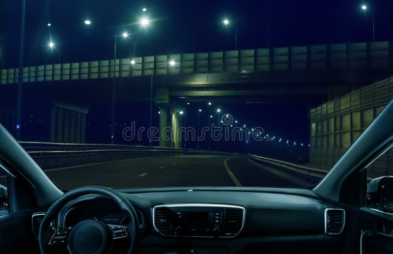 View from the Car on the Night Multi-level Highway Stock Photo - Image ...