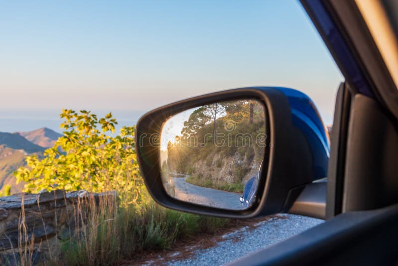 View of a Car Rear View Mirror from Inside the Vehicle Stock Photo ...