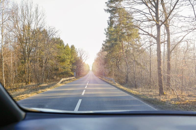 View from a Car S Dashboard through the Windshield, Showing a Long ...
