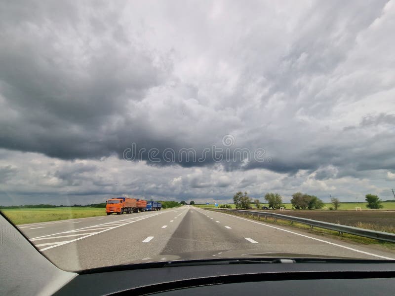 View from the Car Window on the Highway. Car Traffic and Road Markings ...