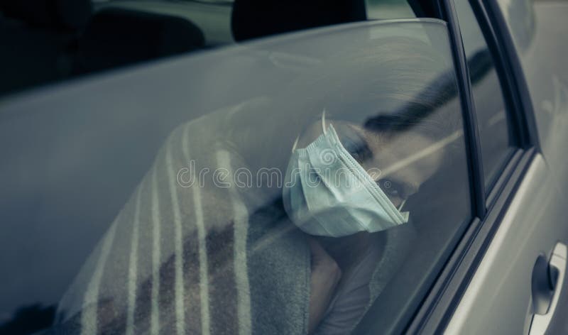 View through the Car Window of a Woman with Mask Stock Image - Image of ...