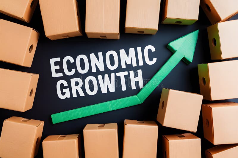 View Cardboard Boxes with Green Chart Arrow, Economic Growth Concept ...