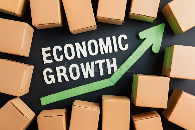 View Cardboard Boxes with Green Chart Arrow, Economic Growth Concept ...