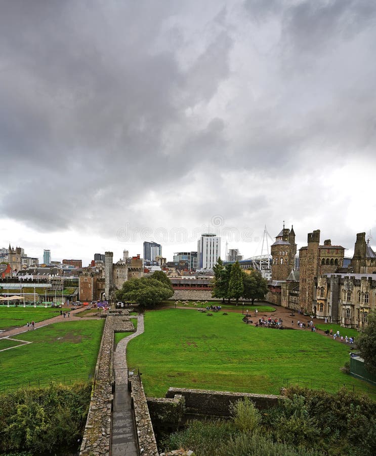 View of Cardiff Castle and City Center, Cardiff, Wales Stock Image ...