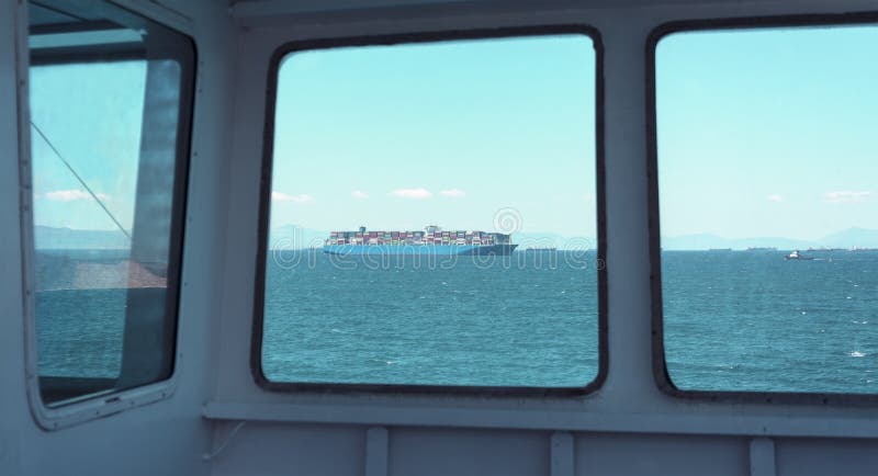 View through Cargo Ship Window Stock Photo - Image of work, water ...