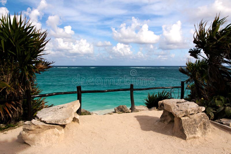 View of the Caribbean Sea from a Cliff at Tulum Stock Image - Image of ...