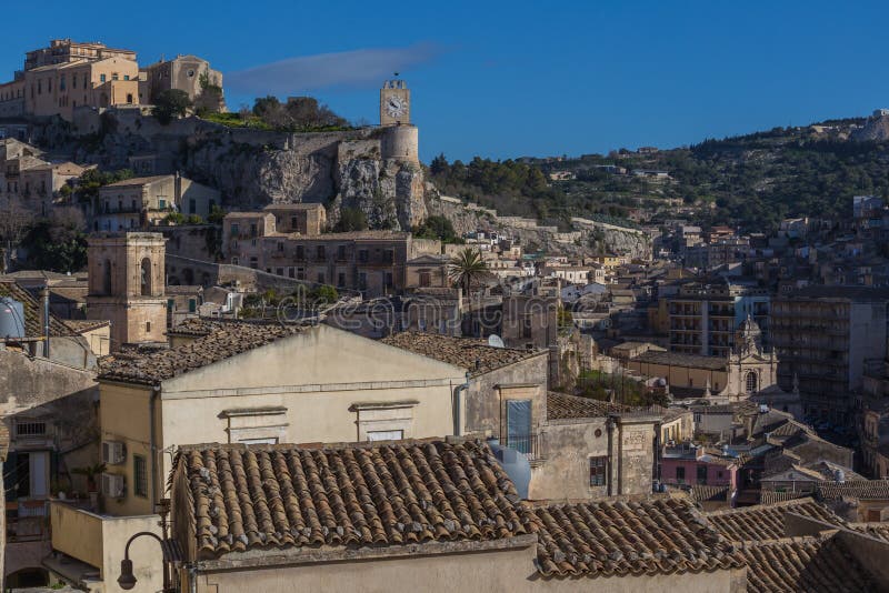 View of the Castle and Clock Tower in the Centre of Modica Stock Image ...