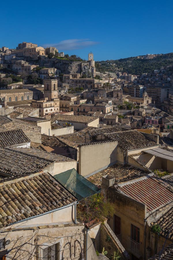 View of the Castle and Clock Tower in the Centre of Modica Stock Image ...