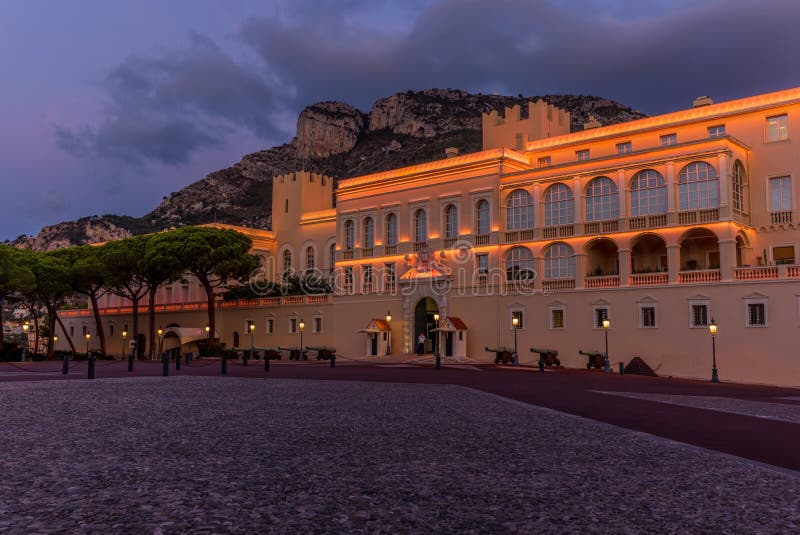 Monaco Castle at Night, Monaco-Ville or the Rock, Principality of ...