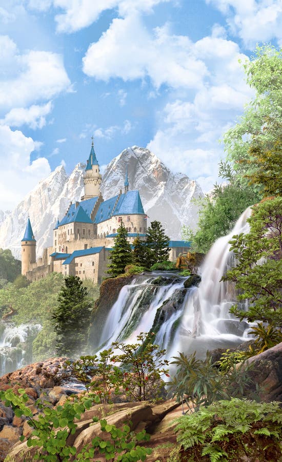 View of the Castle with Waterfalls Part 1 Stock Image - Image of plant ...