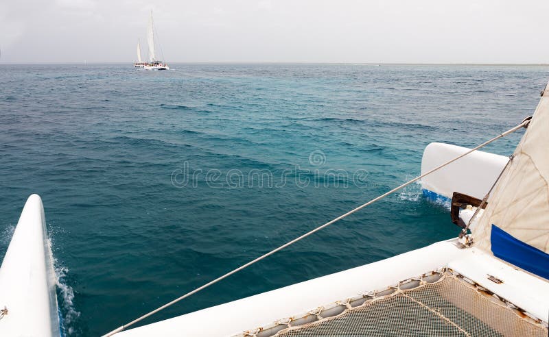View from Catamaran on Another Catamaran on the Ocean Stock Image ...