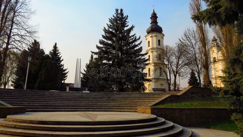 View of the Cathedral and Obelisk Stock Photo - Image of church, view ...