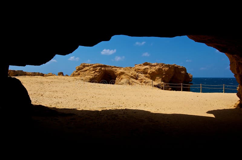 A view from cave stock image. Image of sand, cave, desert - 7114093