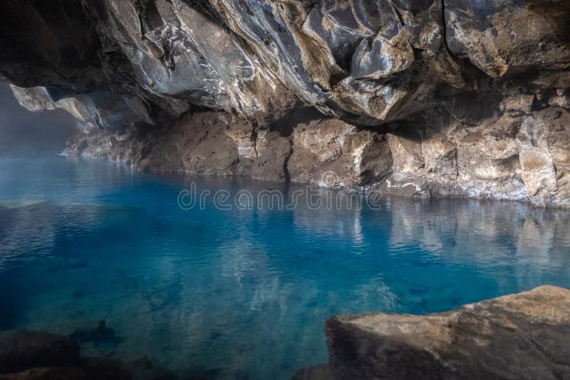 View from the Cave with Crystal Clear Blue Water Stock Image - Image of ...