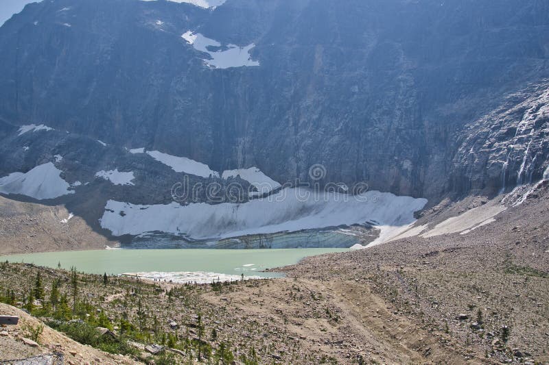 A View of the Cavell Pond. Jasper AB Canada Stock Photo - Image of ices ...