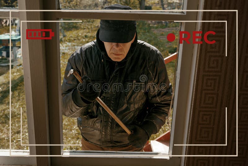 View CCTV House Breaking through the Window Stock Photo - Image of ...