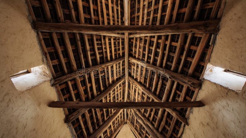 A View of the Ceiling of an Old Building with Wooden Beams Stock Image ...