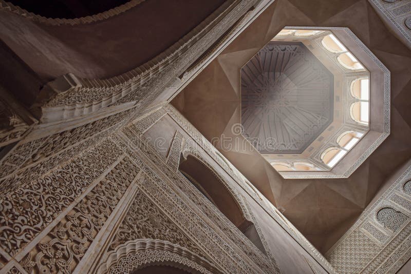 View of the Ceiling of a Vault with Wooden Coffering and Windows Stock ...