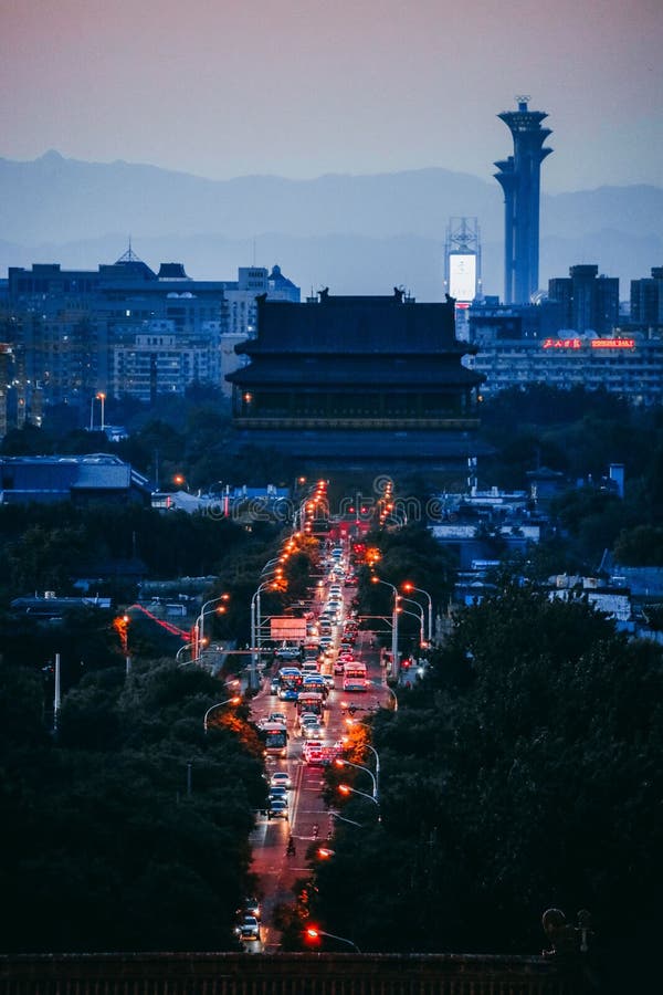 View of the Central Axis of Beijing Drum Tower at Night Stock Image ...