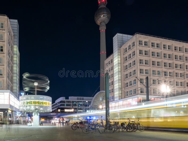 View of the Central Square of Berlin and the Light Trails Left by Cars ...