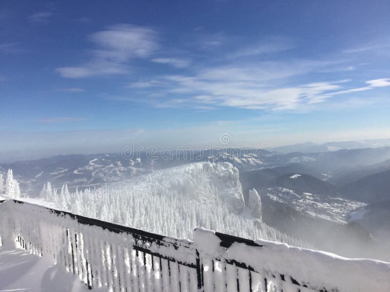Snow in the air stock image. Image of view, snow, chalet - 135871509