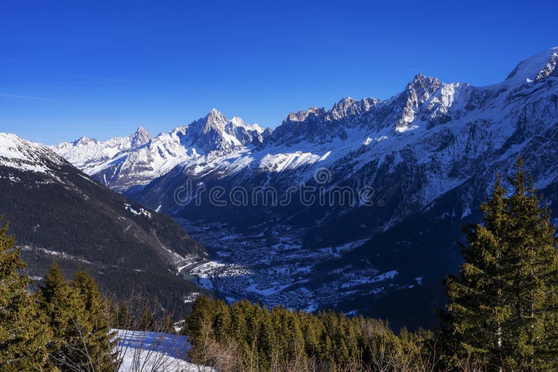 View of Chamonix Valley from the Mountain Stock Image - Image of tree ...