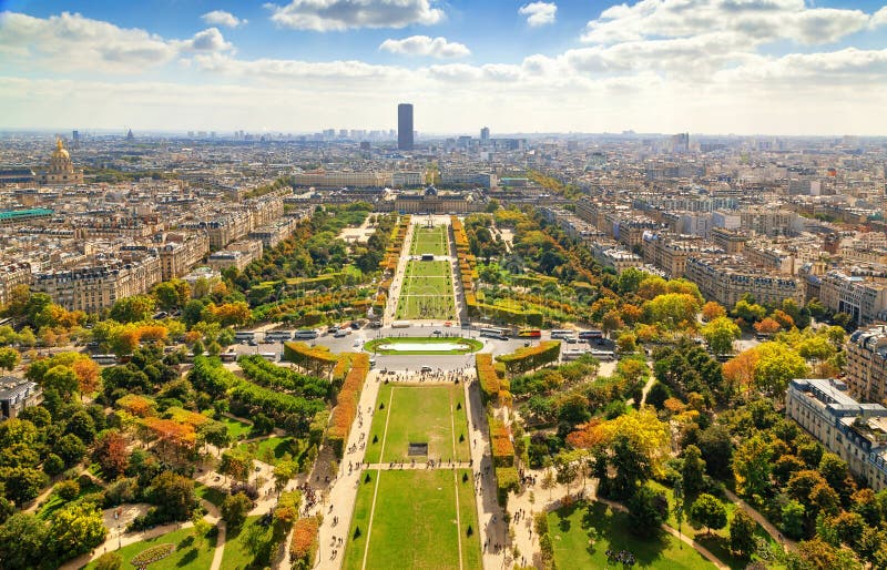 View of Champ De Mars from the Eiffel Tower in Paris, France. Stock ...