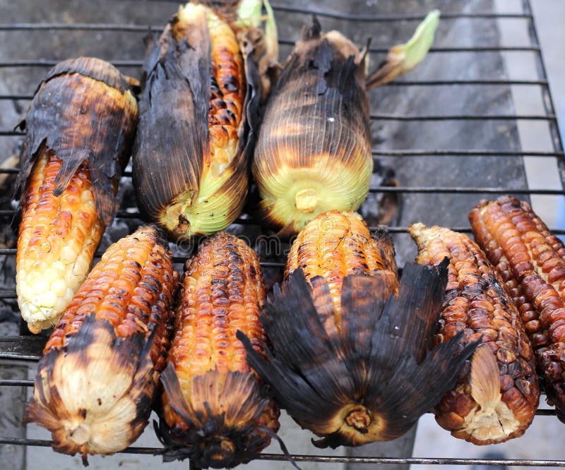View of Charcoal Grill with Burnt Roasted Corn Stock Image - Image of ...