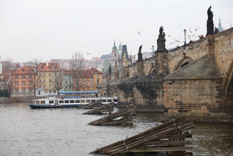 View of Charles Bridge. the Medieval Stone Arch Bridge in Prague, Czech ...
