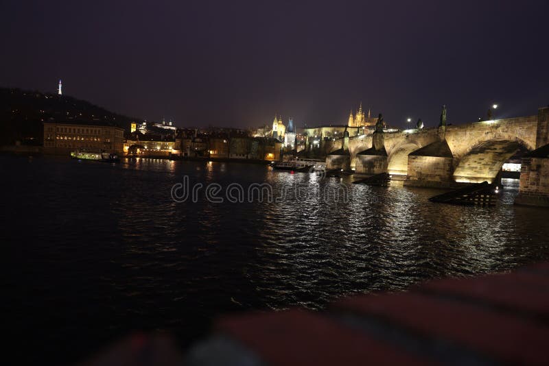 View of Charles Bridge at Night. the Medieval Stone Arch Bridge in ...