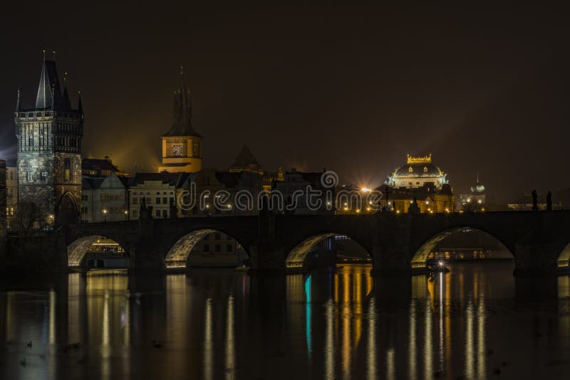 View for Charles Bridge in Night Prague Stock Image - Image of famous ...