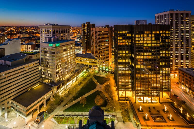 View of Charles Center at Night, in Downtown Baltimore, Maryland ...