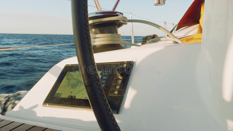 View of Chart Plotter Fixed in Cockpit Near Wheel of Yacht Stock ...